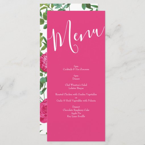 Bright Pink Floral Wedding Menu | Zazzle