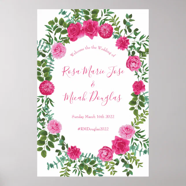 Bright Pink Floral Wedding Welcome Poster | Zazzle