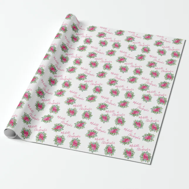 Bright Pink Floral Wedding Wrapping Paper | Zazzle