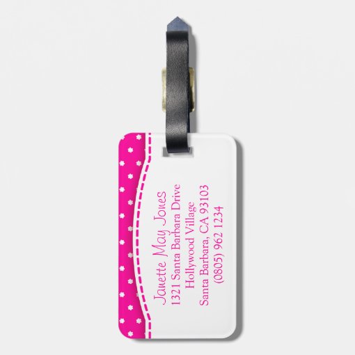 Bright pink flower polka dots named luggage tag | Zazzle