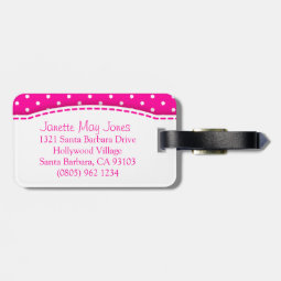 Bright pink flower polka dots named luggage tag | Zazzle