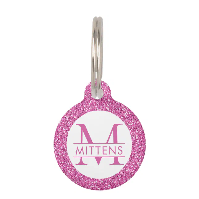 Bright Pink Glitter Pink Sparkle Pretty Girly Pet ID Tag | Zazzle