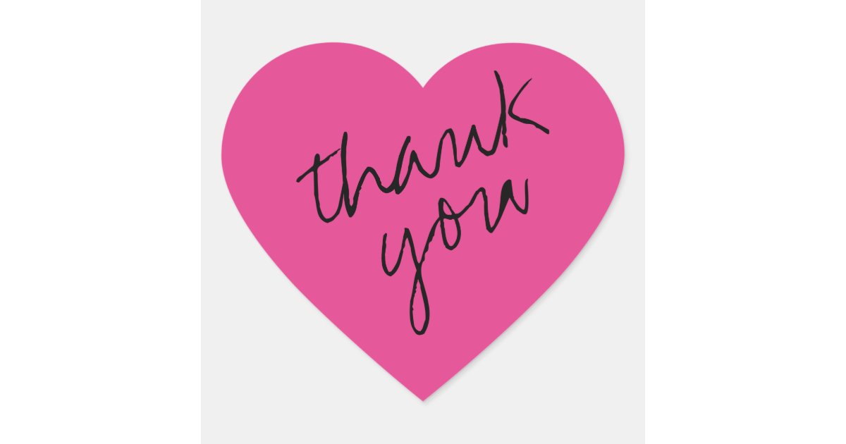 Bright Pink Heart Thank You Sticker | Zazzle
