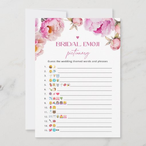 Bright pink petals Bridal emoji pictionary game Invitation | Zazzle