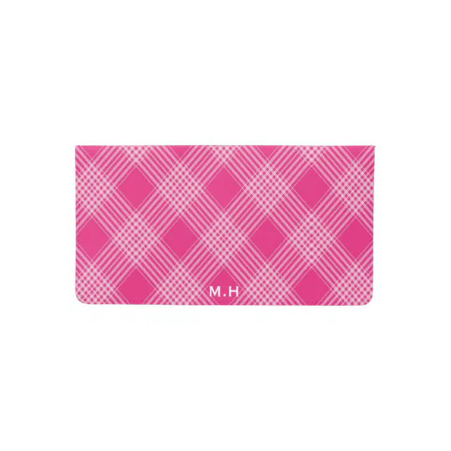 Bright Pink Plaid Stylish Monogram Checkbook Cover | Zazzle