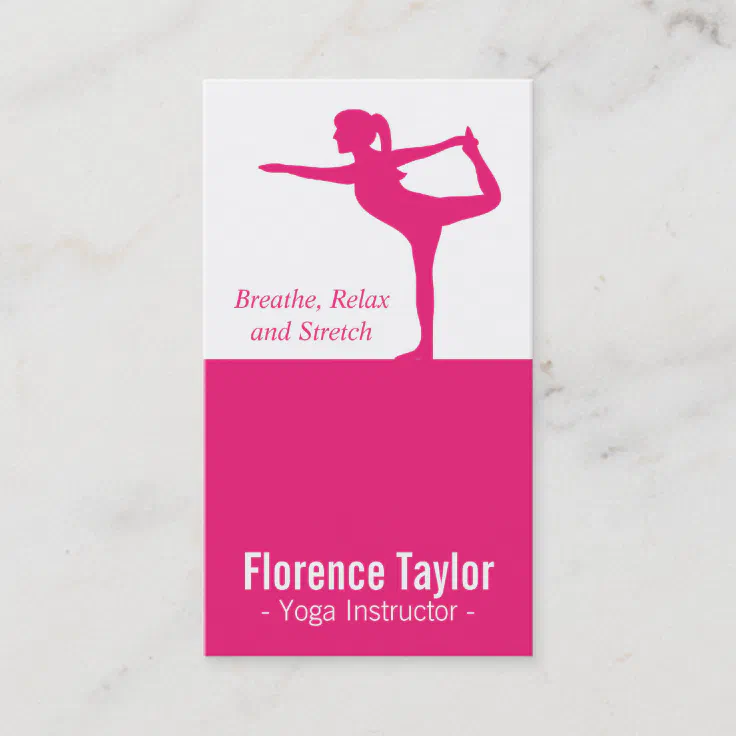 Bright Pink Stretch Silhouette for Yoga Instructor Business Card | Zazzle