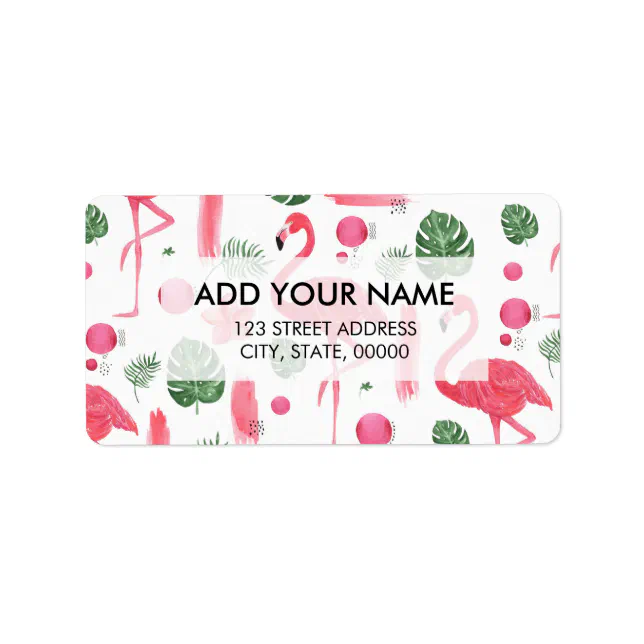 Bright pink watercolor tropical flamingo floral label | Zazzle