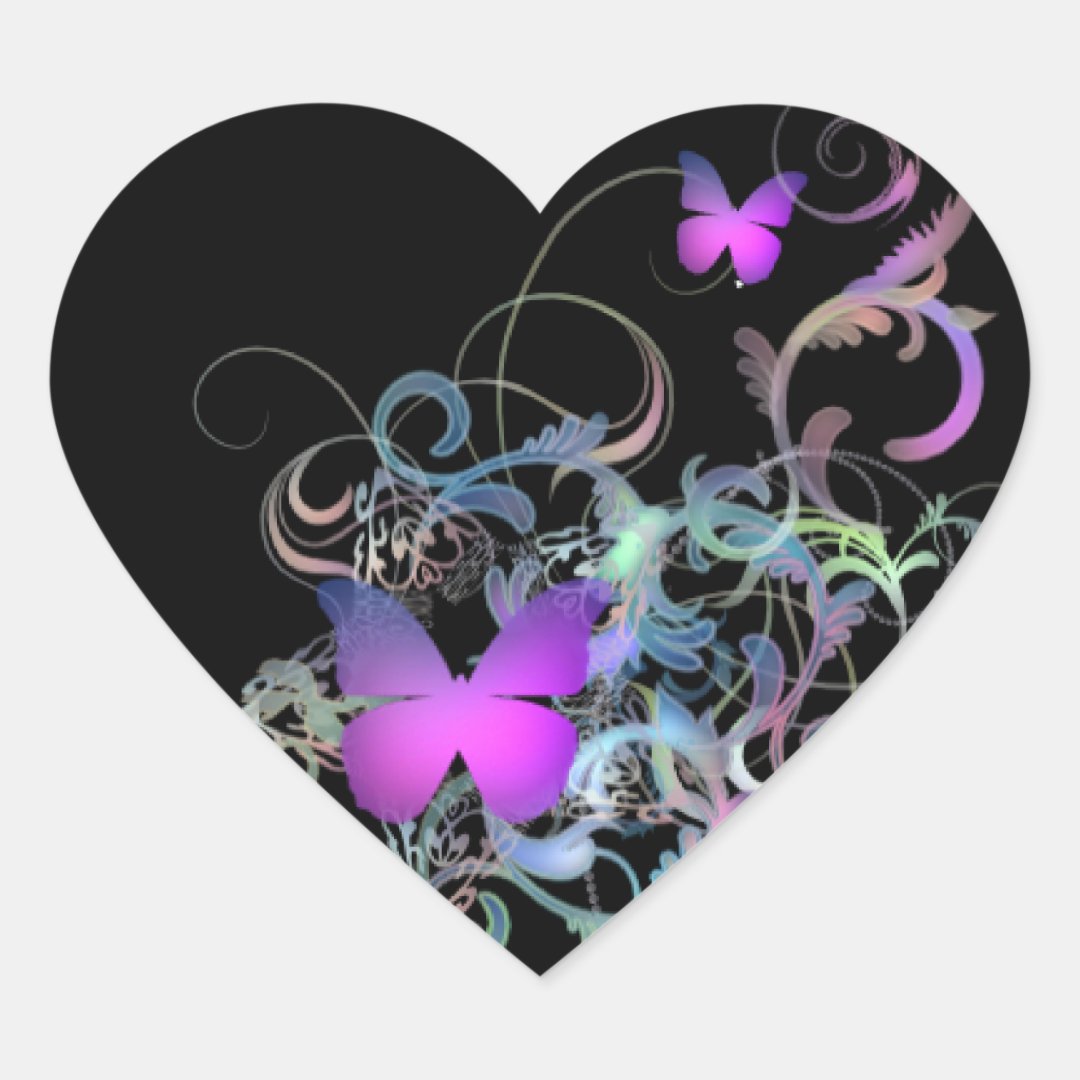 Bright Purple Butterfly Heart Sticker | Zazzle