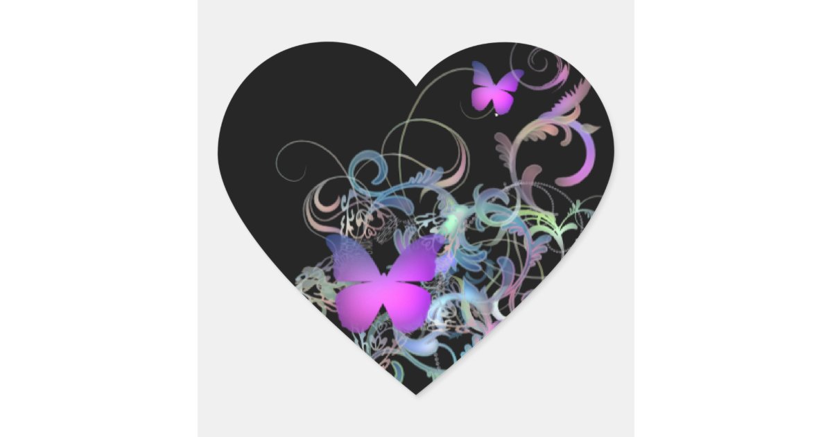 Bright Purple Butterfly Heart Sticker | Zazzle