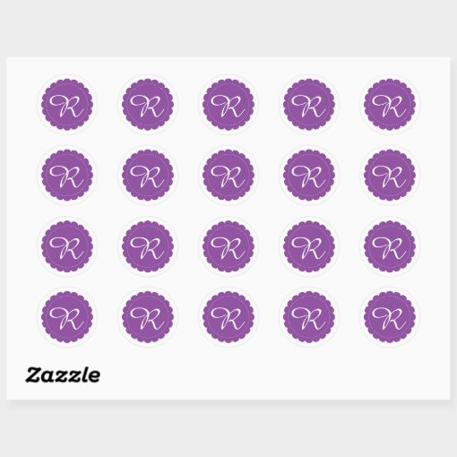 Bright Purple Scalloped Circle Cursive Monogram Classic Round Sticker ...