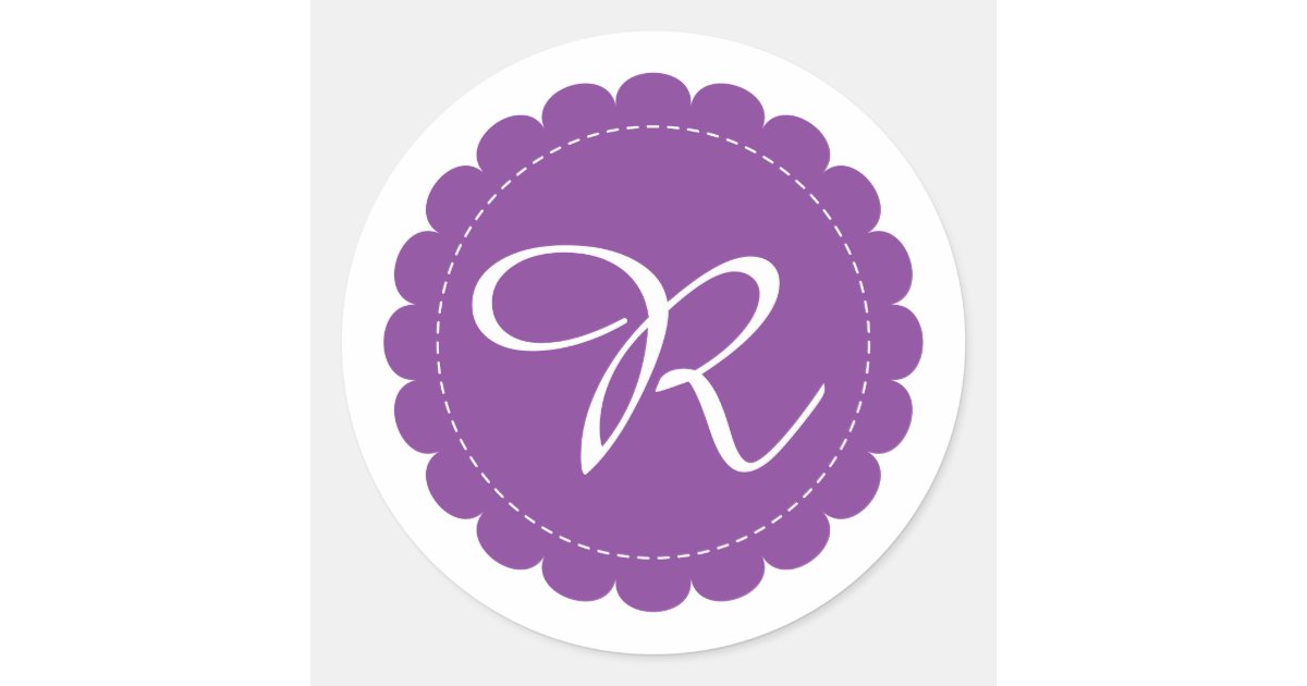 Bright Purple Scalloped Circle Cursive Monogram Classic Round Sticker ...