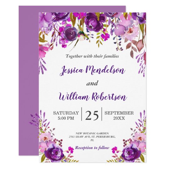 Bright Purple Violet Watercolor Floral Wedding Invitation | Zazzle.com