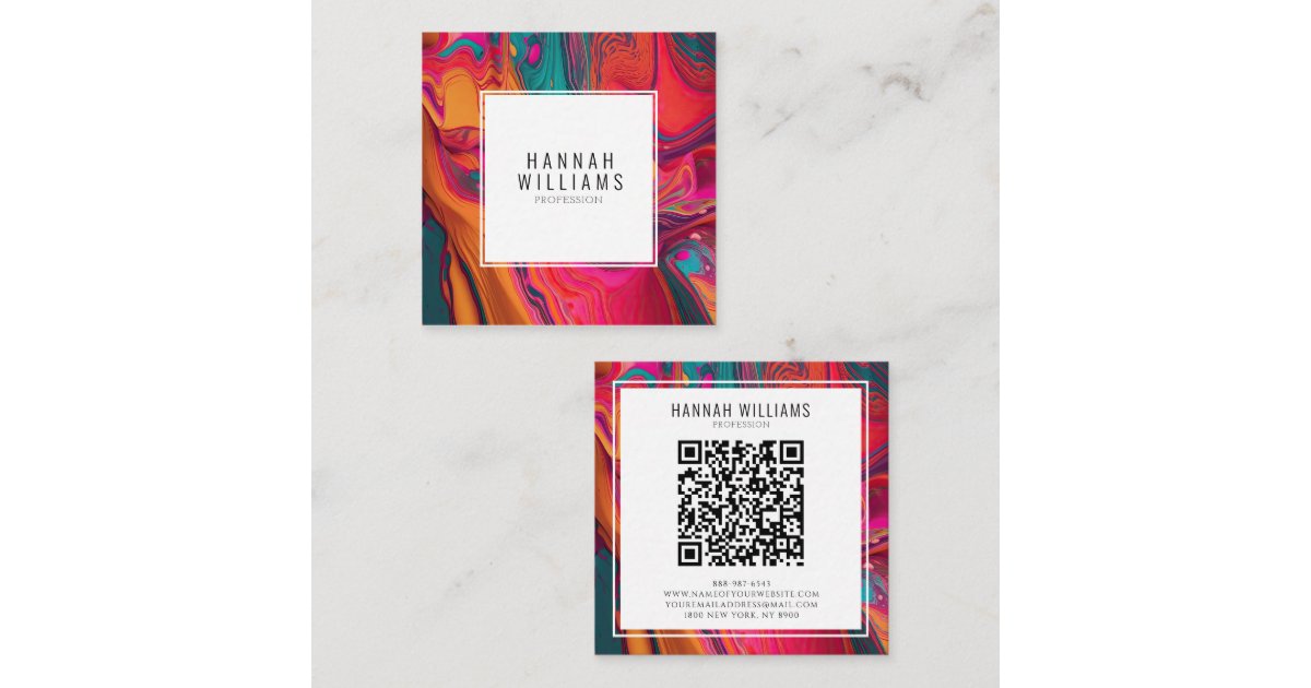 Bright Qr Code Colorful Liquid Pattern Unique Square Business Card | Zazzle