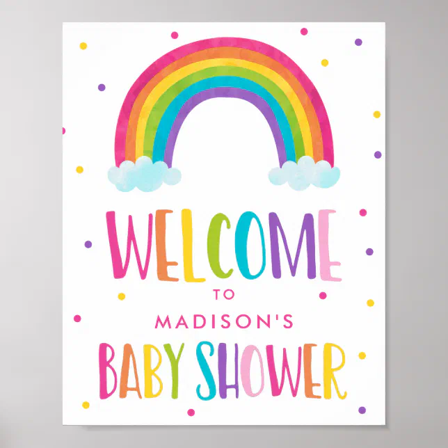 Bright Rainbow Baby Shower Welcome Poster | Zazzle