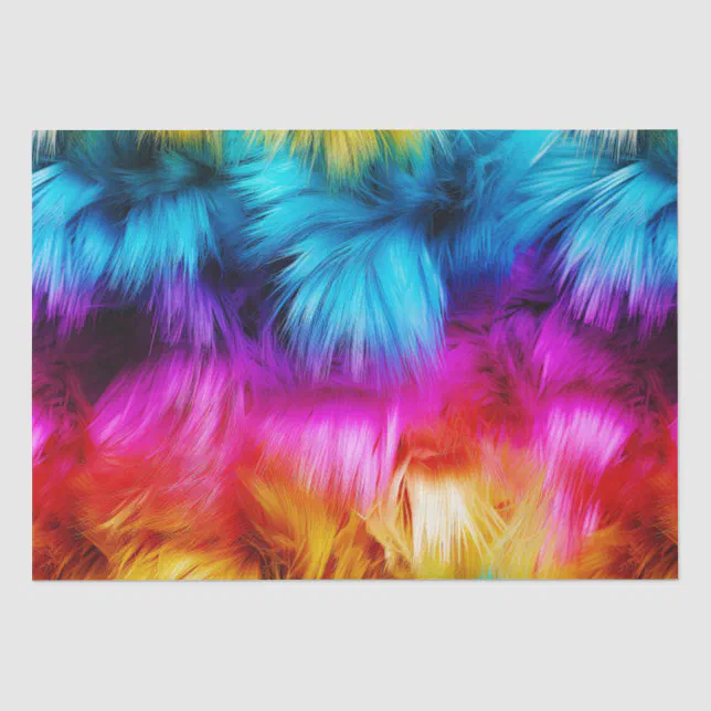 Bright Rainbow faux monster fur texture Tissue Paper | Zazzle