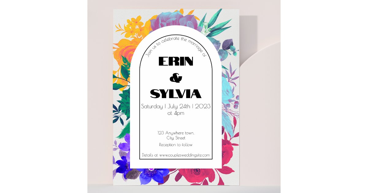 Bright Rainbow Floral Wedding Invitation | Zazzle