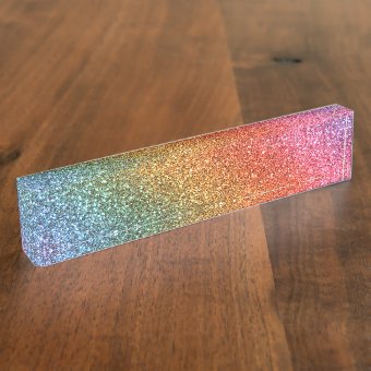 Bright rainbow glitter name plate | Zazzle