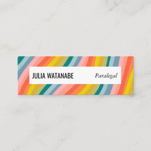 Bright Rainbow Handmade Stripes w Social Icons Mini Business Card | Zazzle