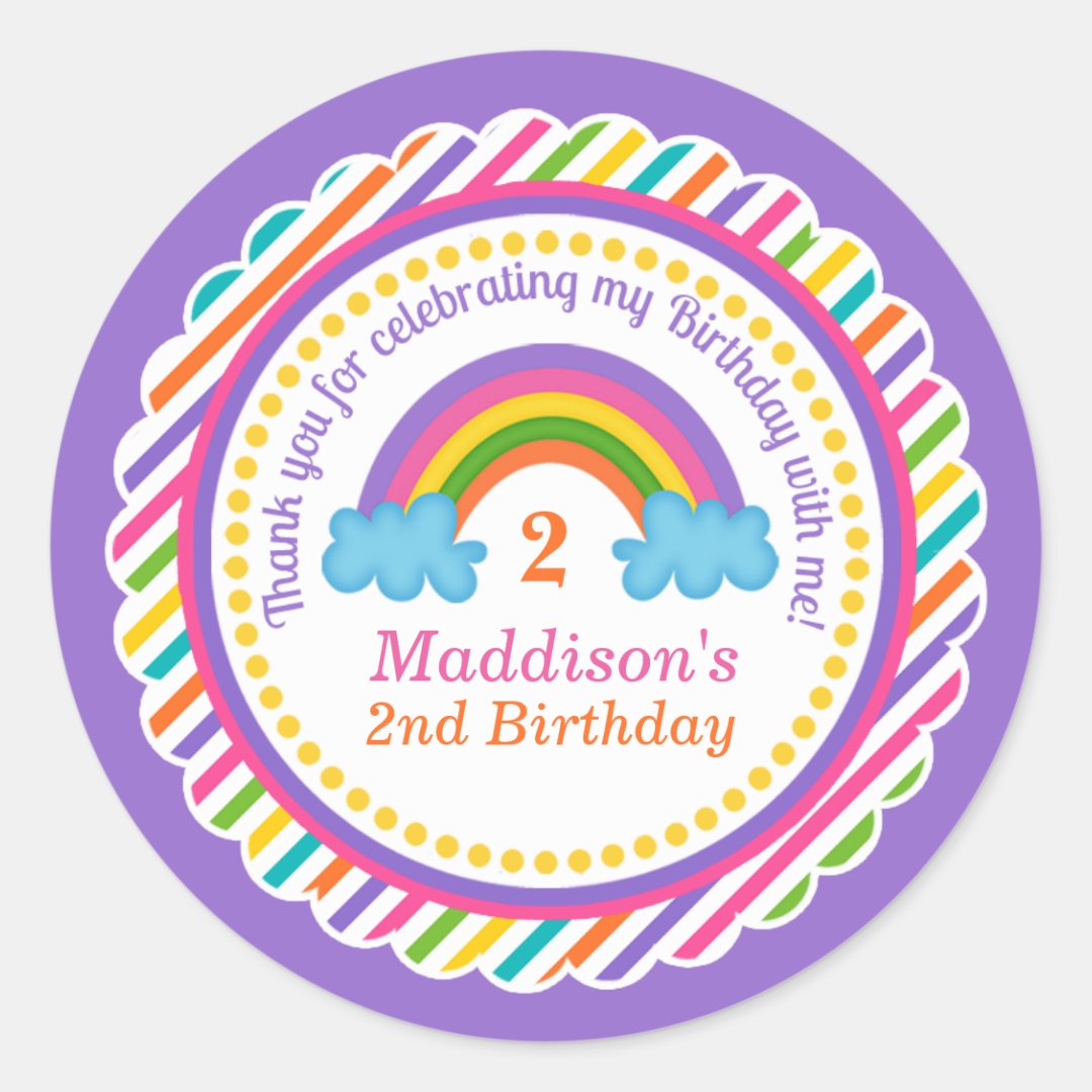 Bright rainbow kids girls birthday stickers favor | Zazzle