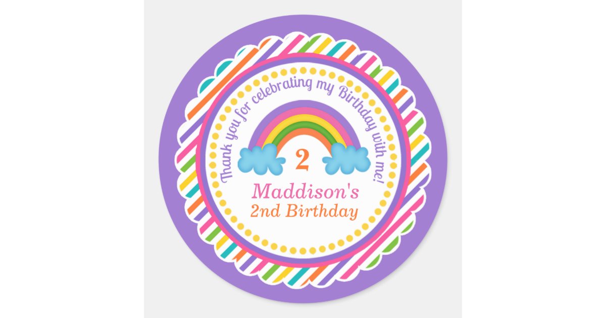 Bright rainbow kids girls birthday stickers favor | Zazzle