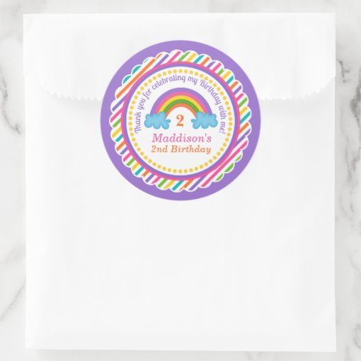 Bright rainbow kids girls birthday stickers favor | Zazzle