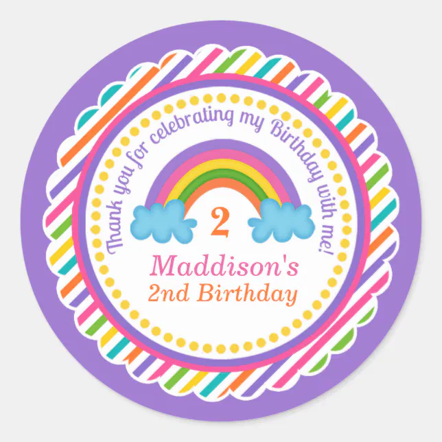 Bright rainbow kids girls birthday stickers favor | Zazzle