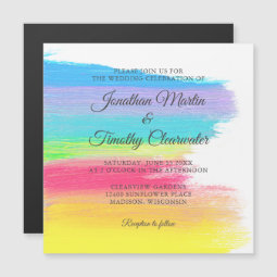 Bright Rainbow Modern LGBTQ Cheerful Gay Wedding Magnetic Invitation ...