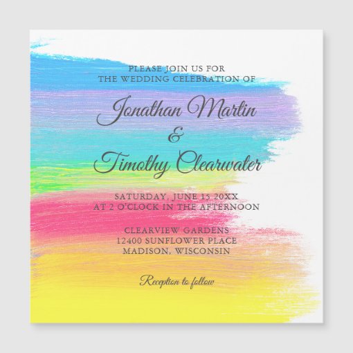 Bright Rainbow Modern LGBTQ Cheerful Gay Wedding Magnetic Invitation ...