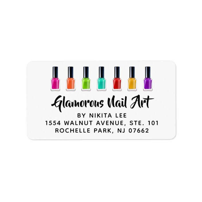 Bright Rainbow Nail Polish Art Tech Salon Address Label | Zazzle.com