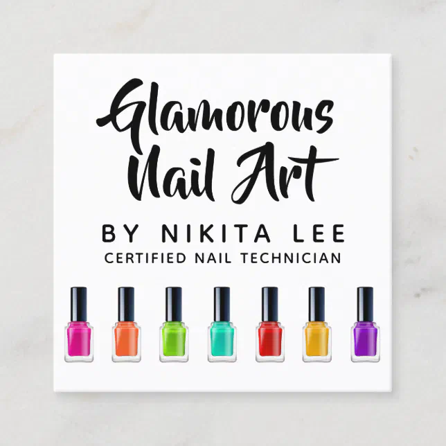 Bright Rainbow Nail Polish Art Tech Salon Custom Square Business Card ...