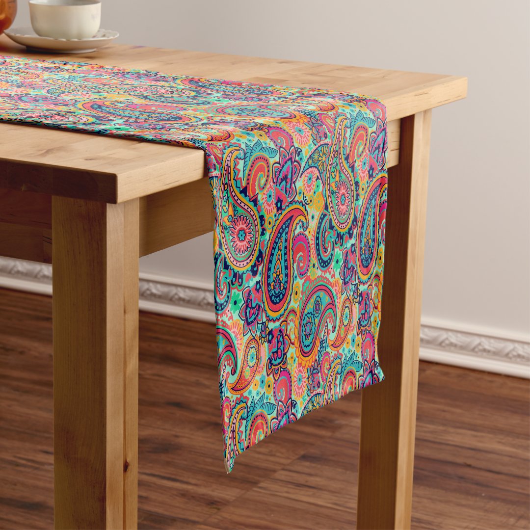 Bright Rainbow Paisley Short Table Runner | Zazzle