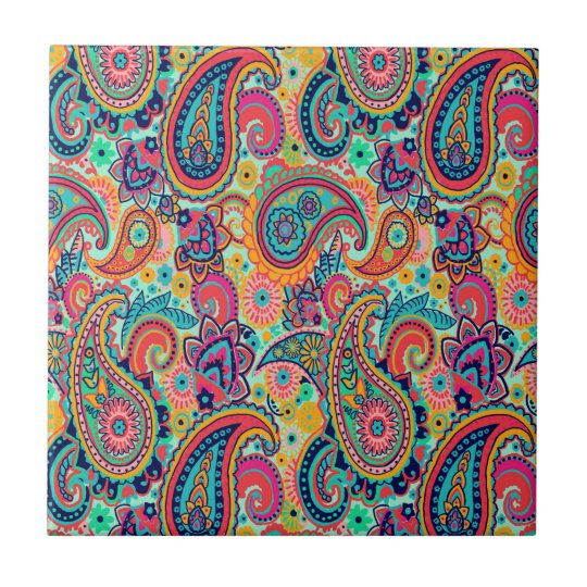 Bright Rainbow Paisley Tile | Zazzle.com