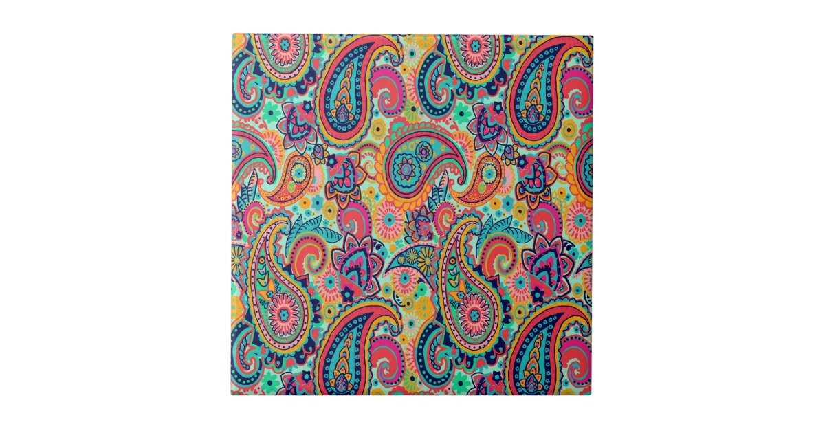 Bright Rainbow Paisley Tile | Zazzle