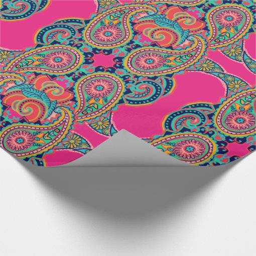 Bright Rainbow Pink Paisley Wrapping Paper | Zazzle