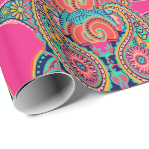Bright Rainbow Pink Paisley Wrapping Paper | Zazzle