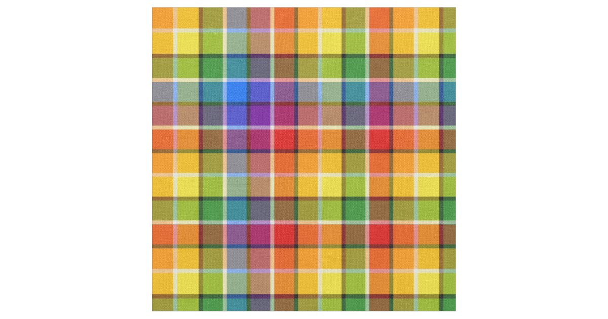 Bright Rainbow Plaid Pattern Fabric | Zazzle