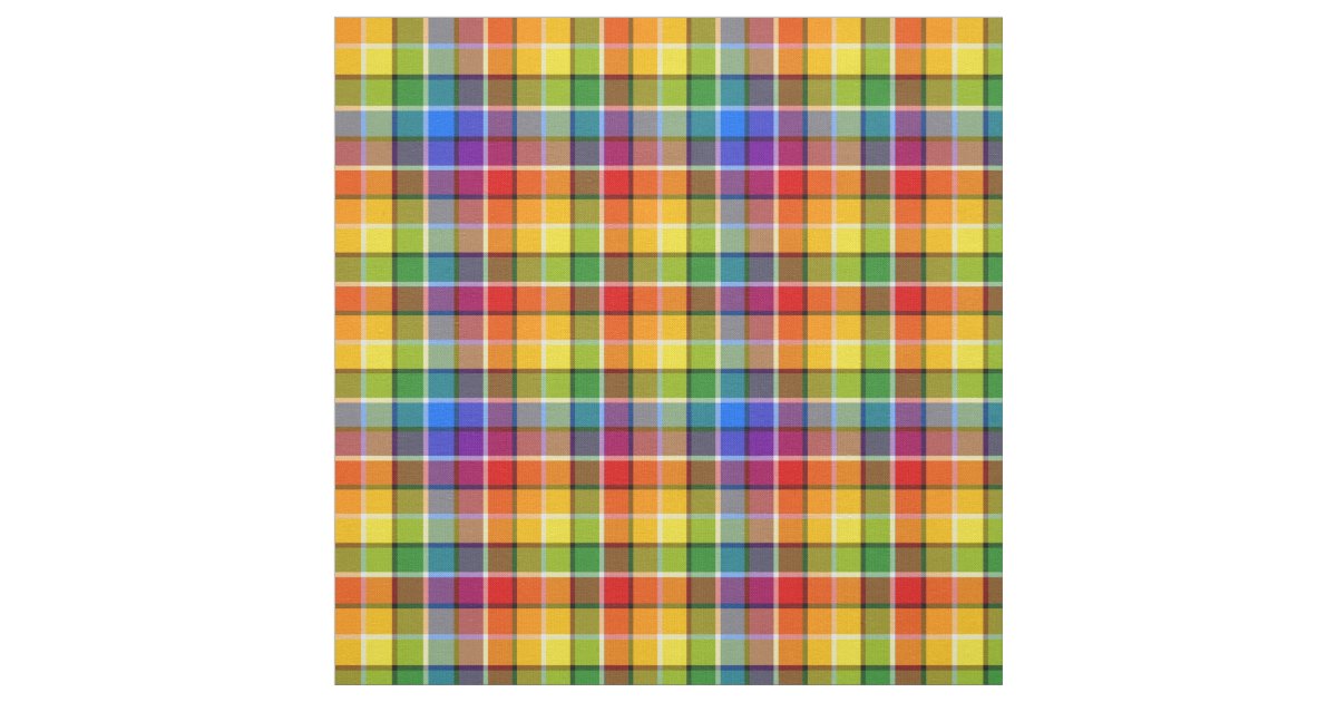 Bright Rainbow Plaid Pattern Fabric | Zazzle