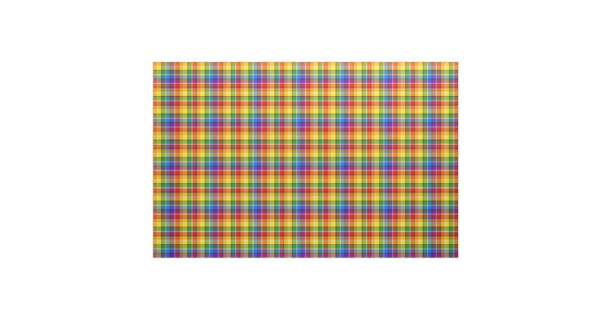 Bright Rainbow Plaid Pattern Fabric | Zazzle