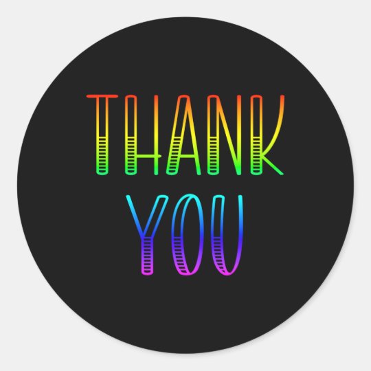 Bright Rainbow Whimsical Thank You Black Classic Round Sticker | Zazzle