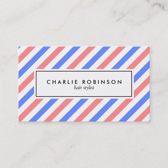 Bright red and blue barber stripe business card | Zazzle.com