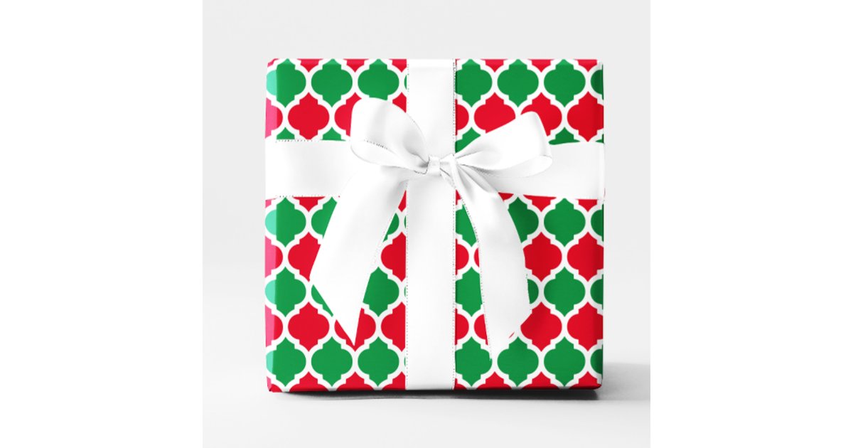 Bright Red and Green Christmas Quatrefoil Wrapping Paper | Zazzle