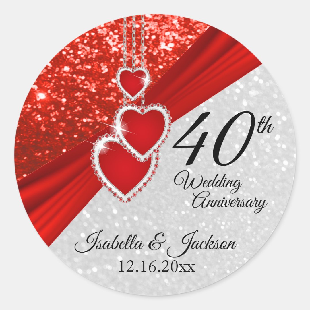 Bright Red and White Glitter Classic Round Sticker | Zazzle