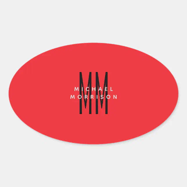 Bright Red Color Monogram Initial Letters Name Oval Sticker | Zazzle