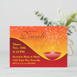 Bright Red Deepa Diwali Invitation | Zazzle