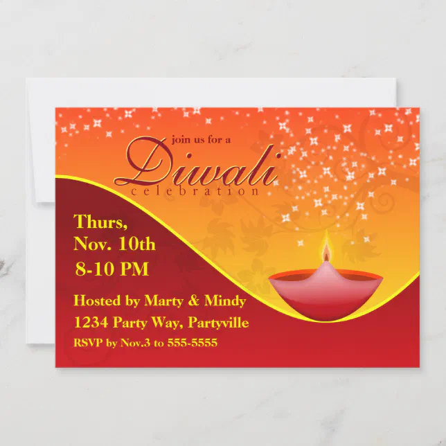 Bright Red Deepa Diwali Invitation | Zazzle