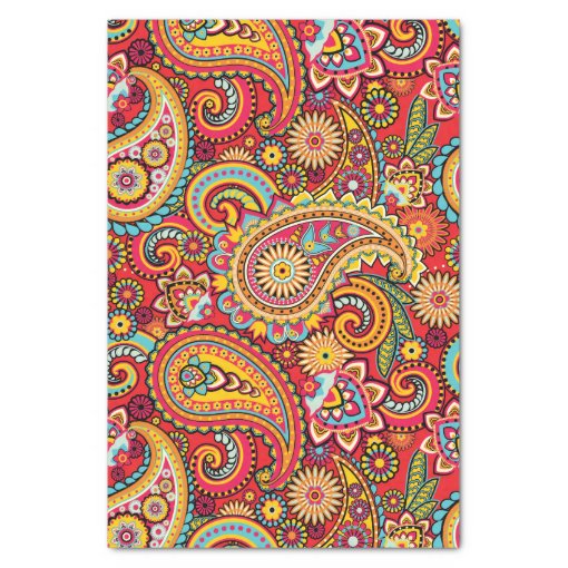 Bright Red Floral paisley bohemian pattern Tissue Paper | Zazzle