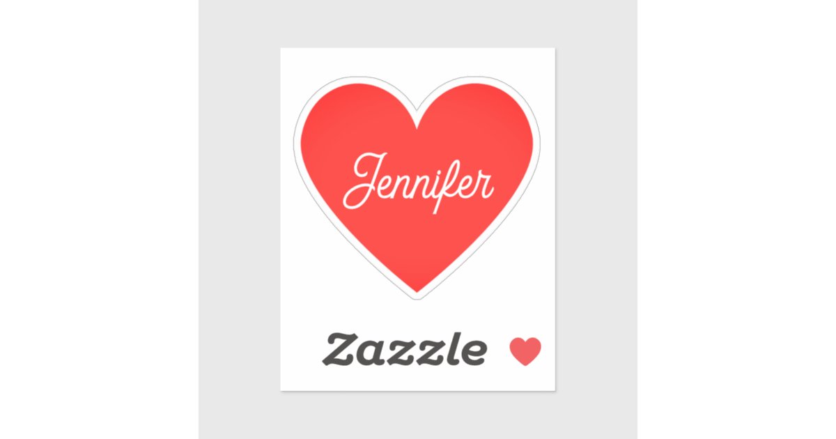 Bright Red Heart Name Signature Cursive Script Sticker | Zazzle