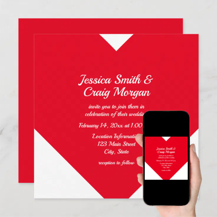 Bright Red Heart Valentine Wedding Invitation | Zazzle