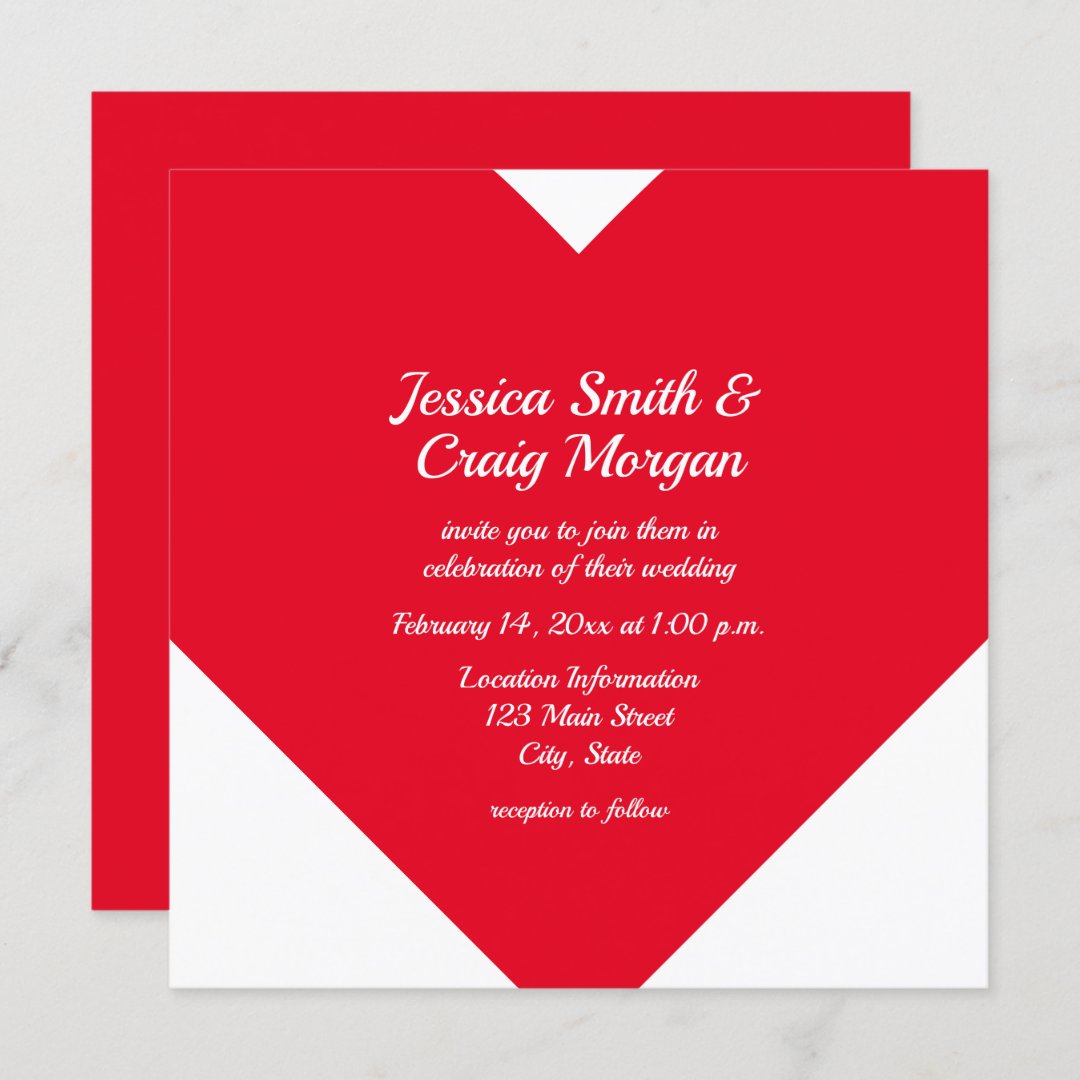 Bright Red Heart Valentine Wedding Invitation | Zazzle