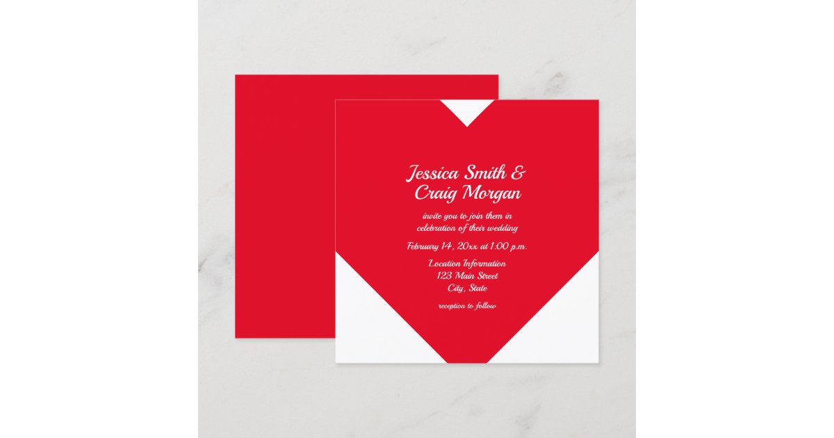 Bright Red Heart Valentine Wedding Invitation | Zazzle